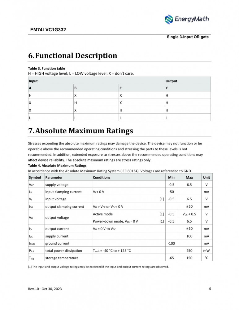 EM74LVC1G332GW datasheet page 4