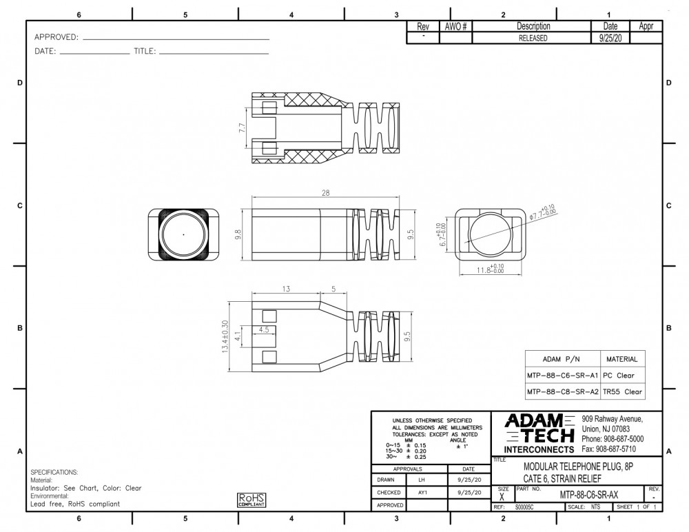 ADAM TECH modular plug technical drawing preview