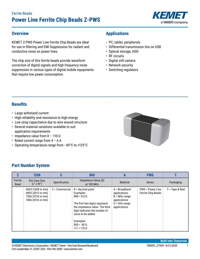 KEMET Z-PWS datasheet page 1