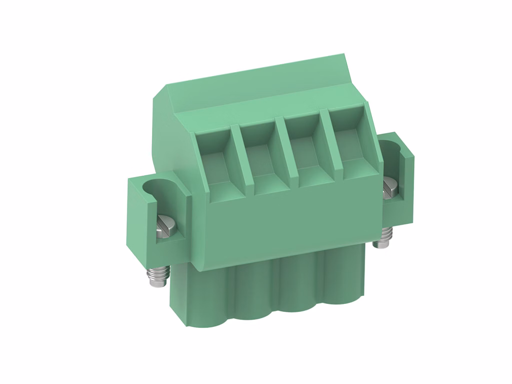 5.08mm Pitch Eurostyle 45° Wire Entry Plug, with Mounting Ends, 4 Circuits, Green for sale