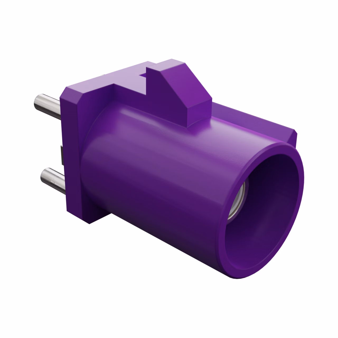 FAKRA Jack, Straight, PCB Receptacle, Through Hole, Die Cast Body, Tin (Sn) Plated, Keying Code H, Violet, 50 Ohms for sale