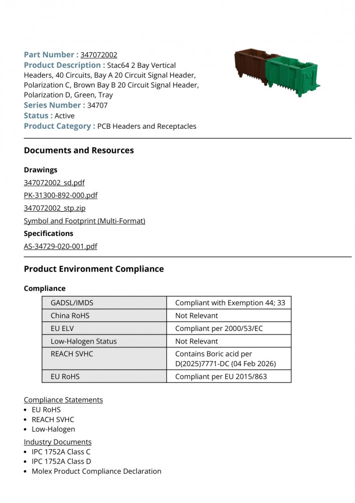 MOLEX 347072002 technical document preview, page 1