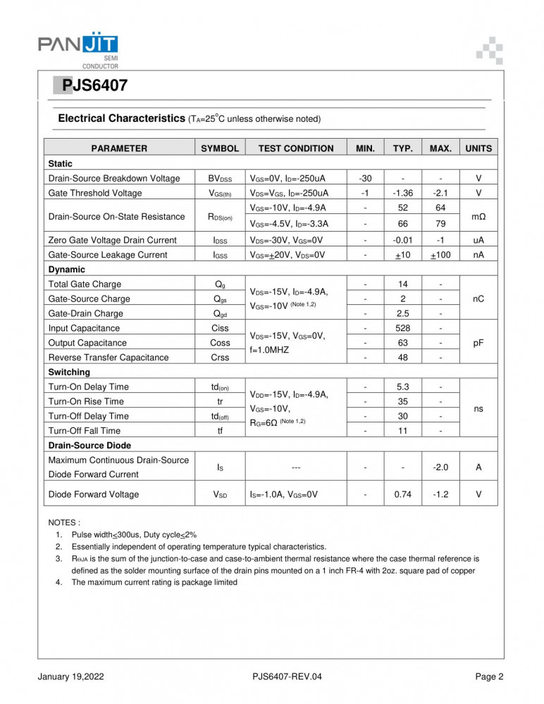 PJS6407 datasheet page 2