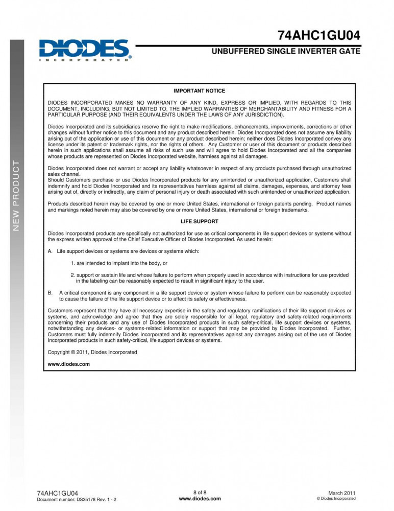 74AHC1GU04SE-7 datasheet page 8