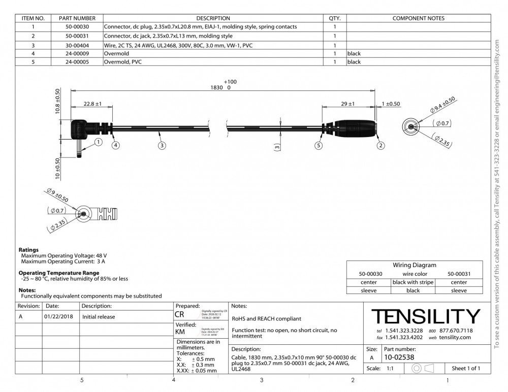 10-02538 cable assembly technical drawing