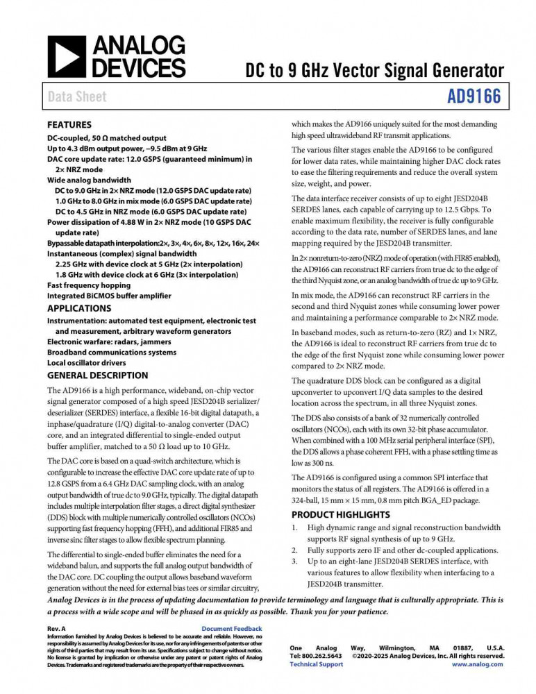 AD9166 datasheet page 1
