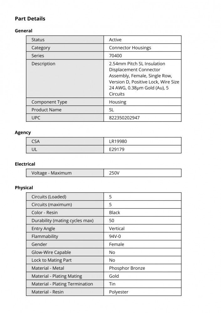 Technical document image 2 for Molex 704003054
