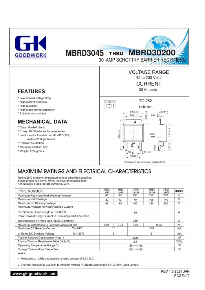 GOODWORK MBRD30200 datasheet page 1