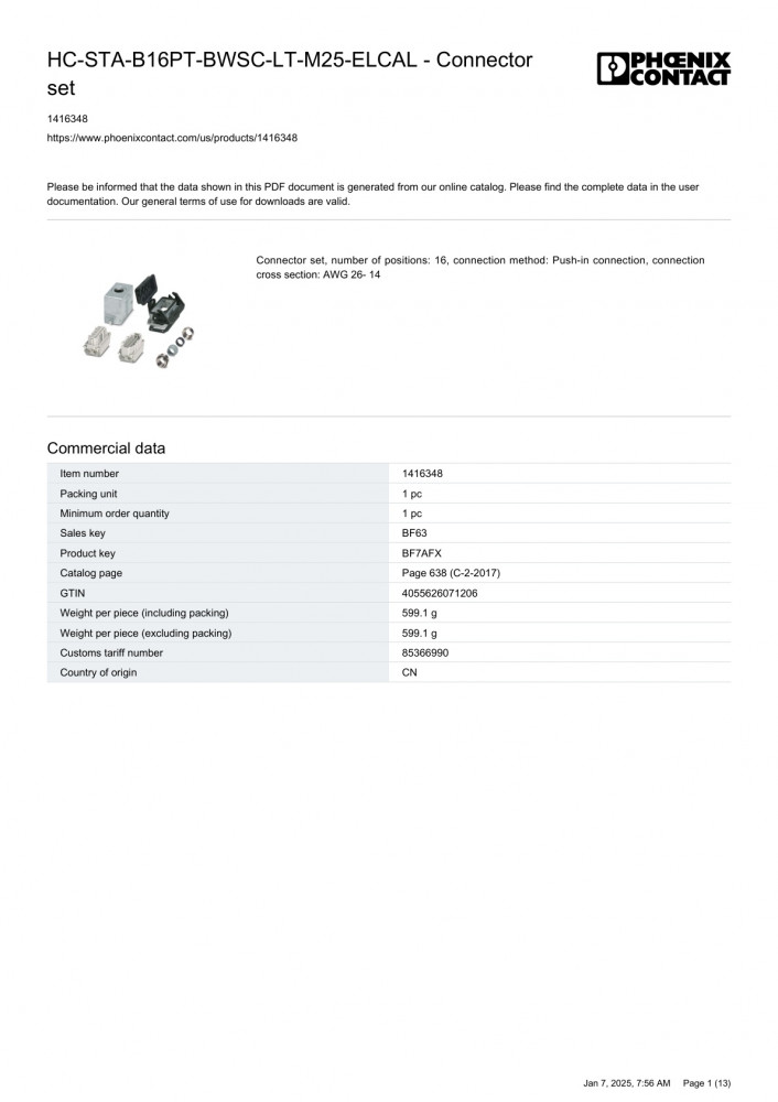 Phoenix Contact 1416348 technical document page 1