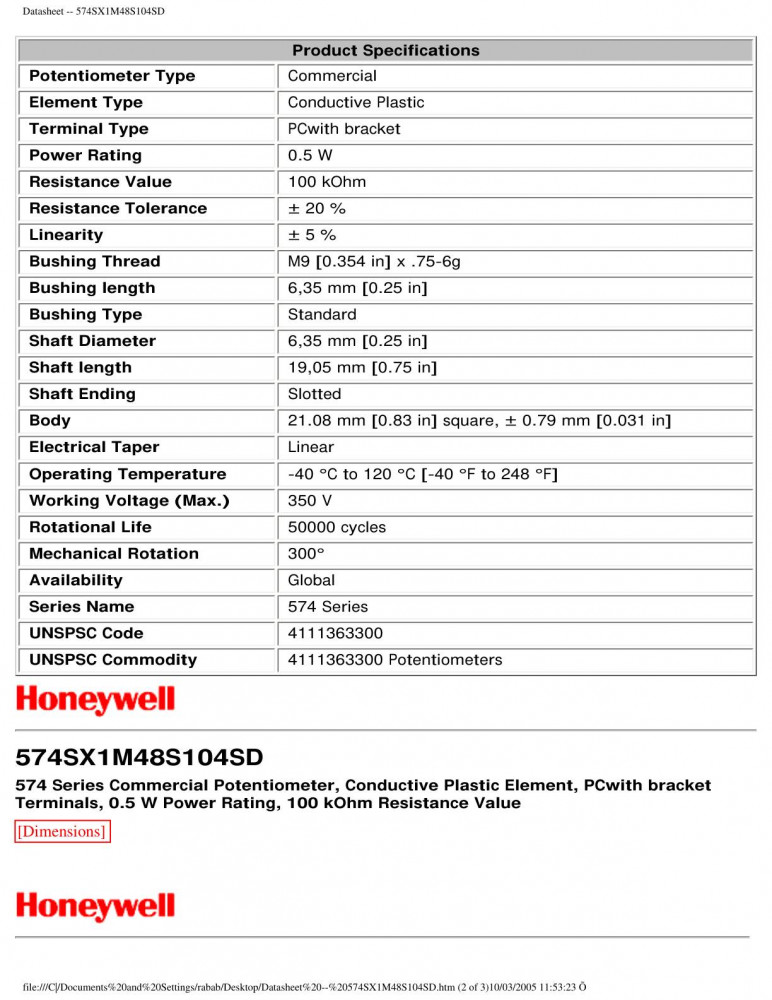 Honeywell 574SX1M48S104SD product document page 2