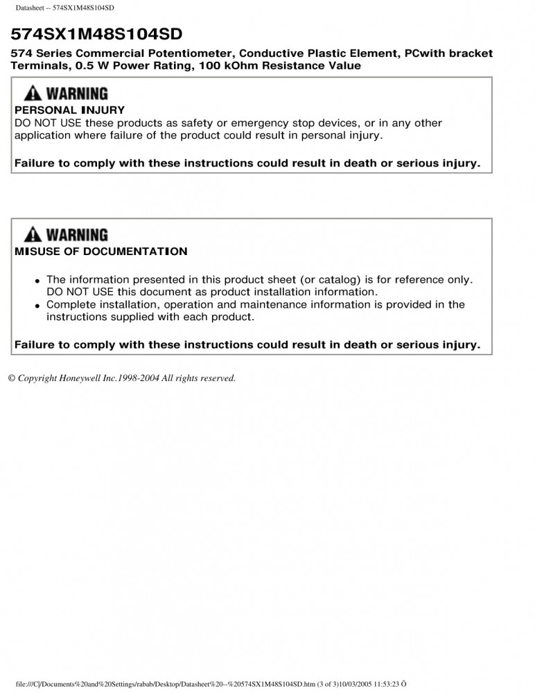 Honeywell 574SX1M48S104SD product document page 3