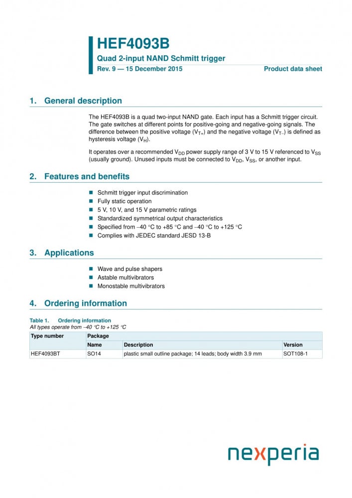 HEF4093B datasheet page 1