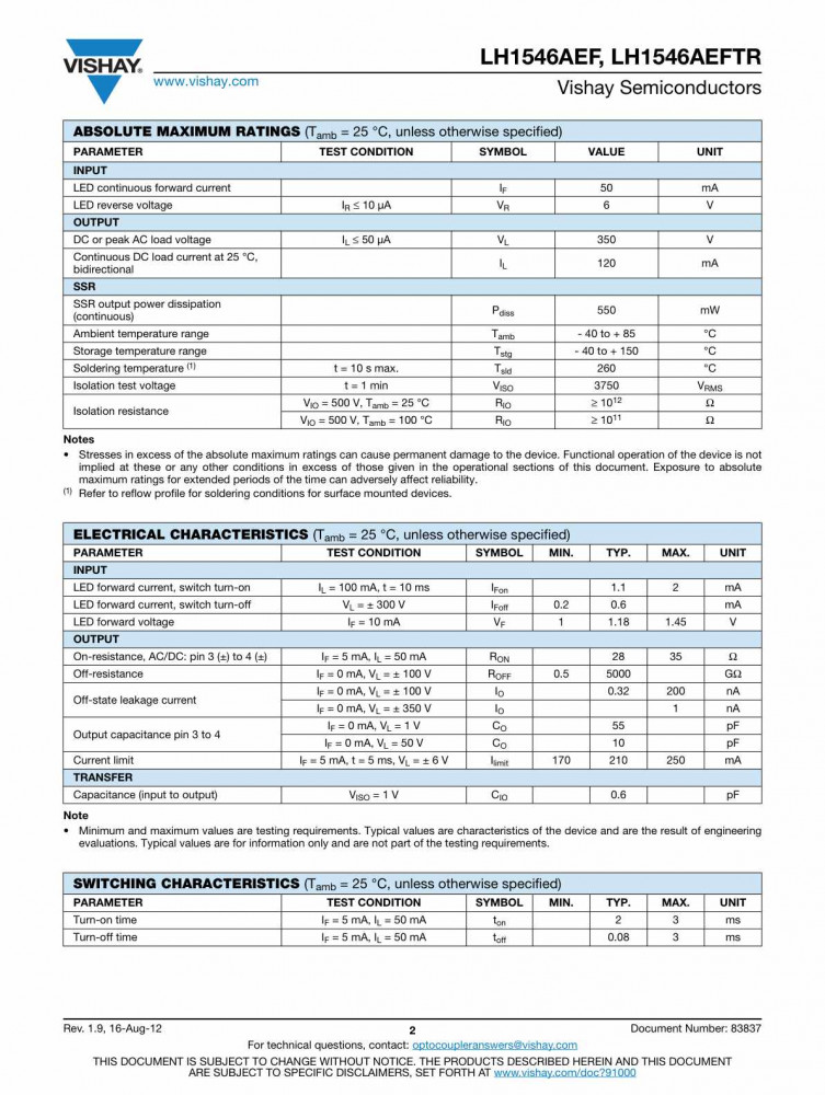 LH1546AEF datasheet page 2