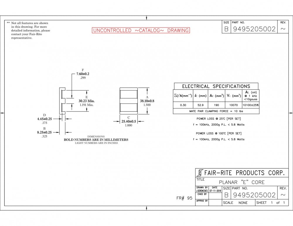 Fair-Rite 9495205002 official drawing preview
