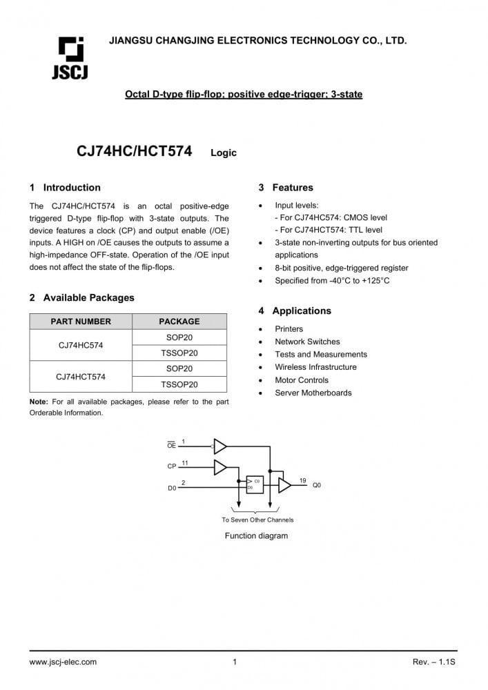 CJ74HC574AGN datasheet page 1