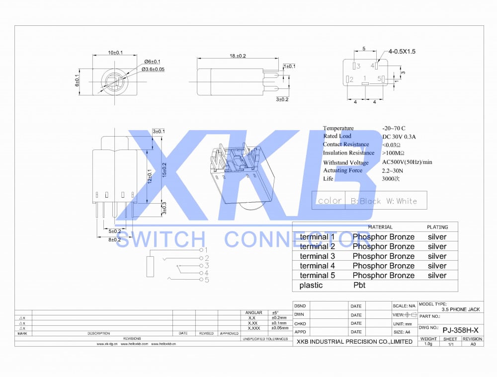 XKB Connection PJ-358H-B technical drawing