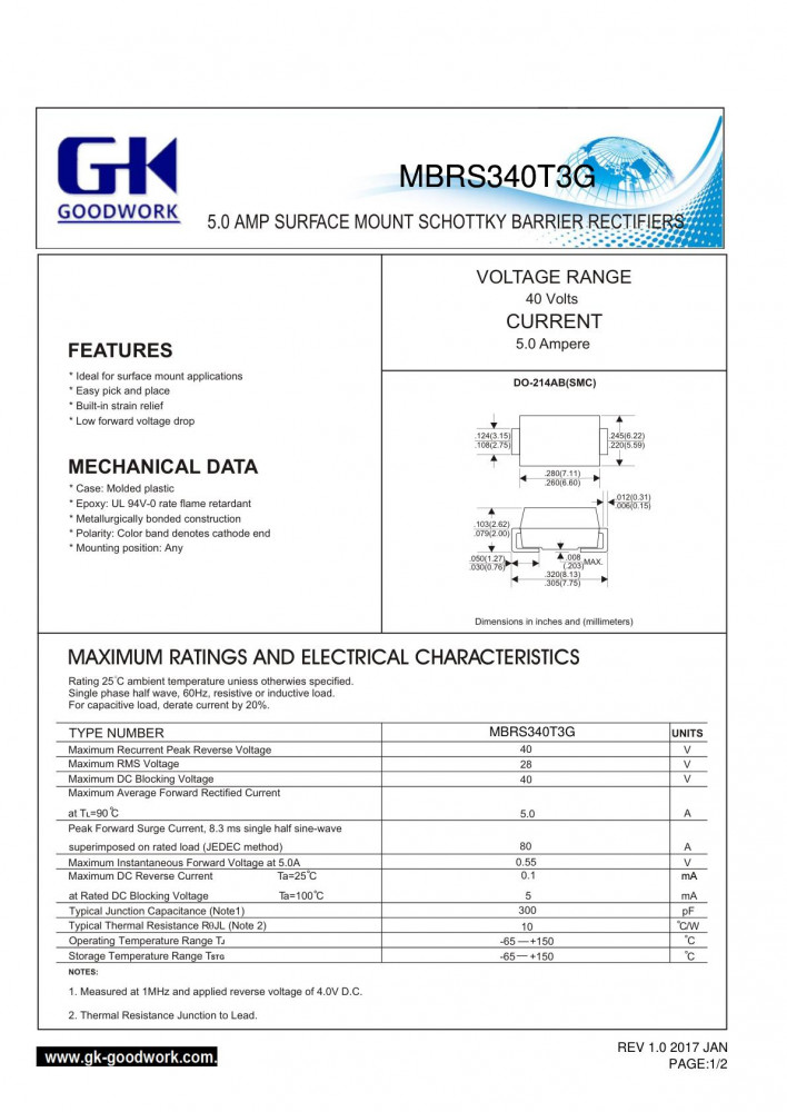MBRS340T3G-GK datasheet page 1