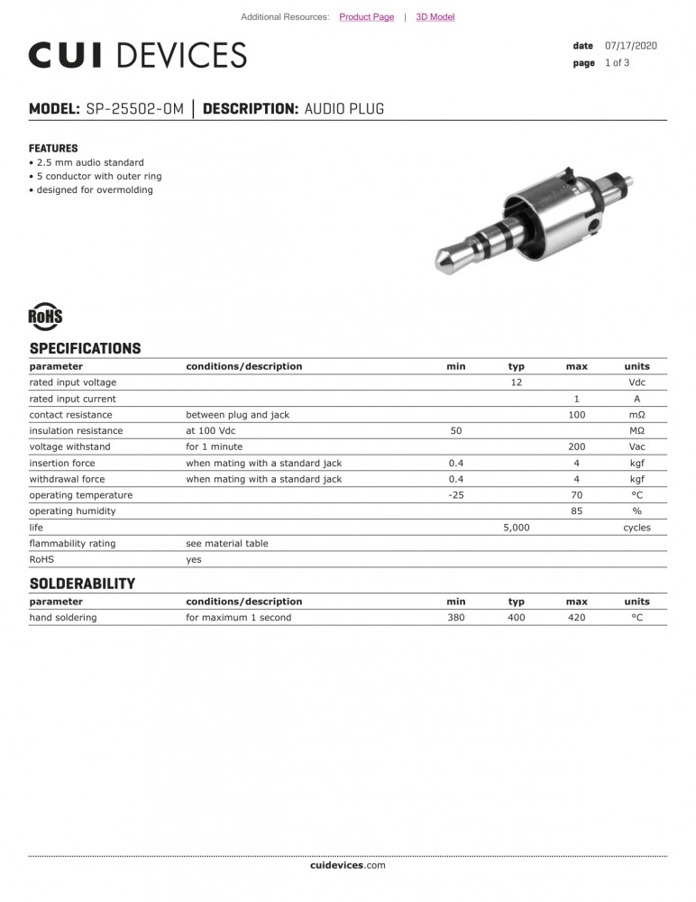 SP-25502-OM technical document page 1