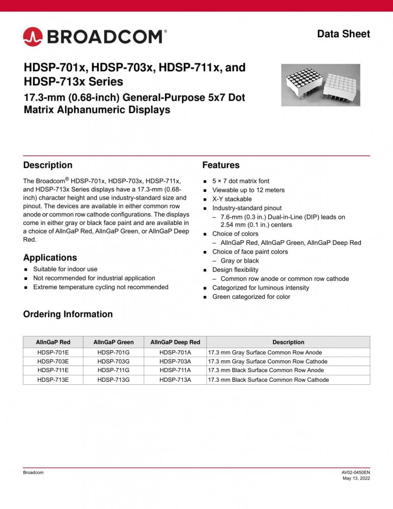 HDSP-711A datasheet page 1