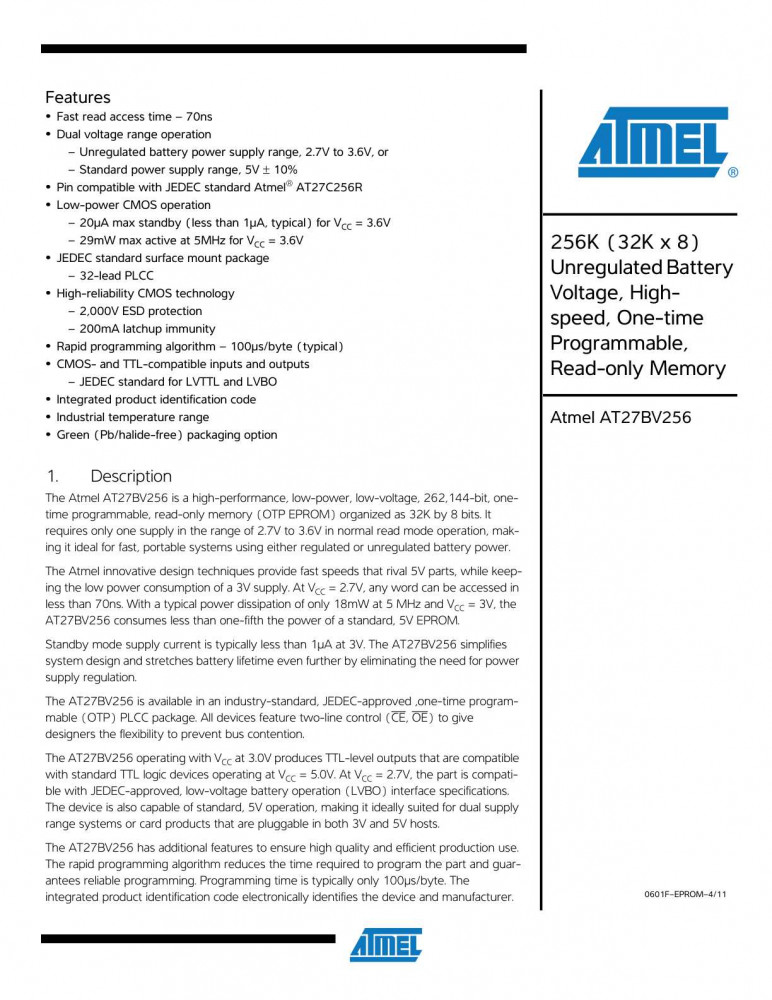 AT27BV256 datasheet page 1
