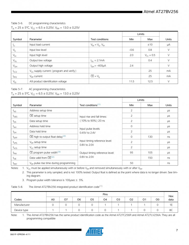 AT27BV256 datasheet page 7