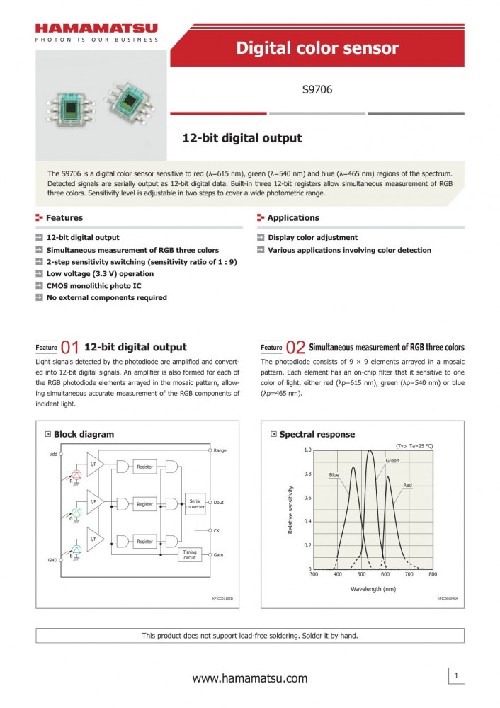 HAMAMATSU S9706 technical document page 1