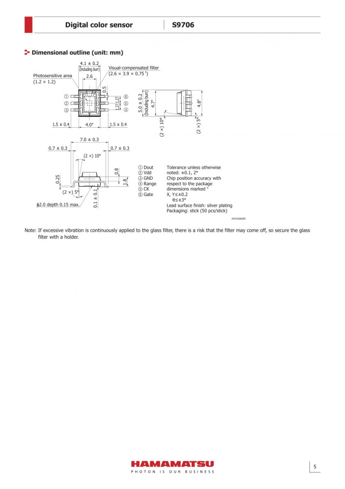 HAMAMATSU S9706 technical document page 5