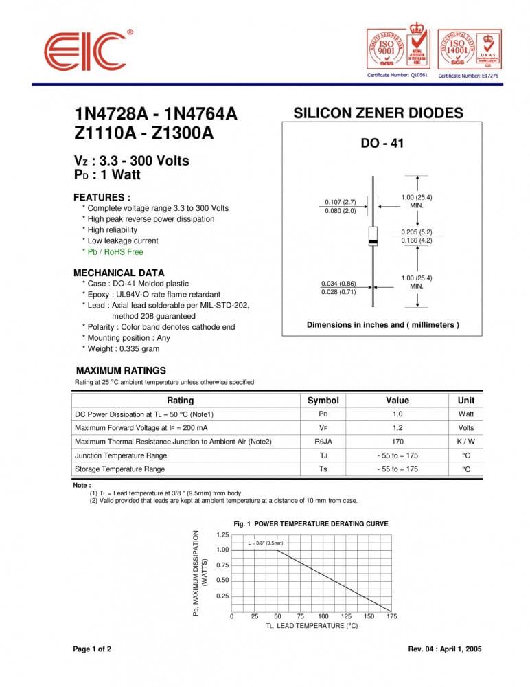 EIC 1N4748A datasheet page 1