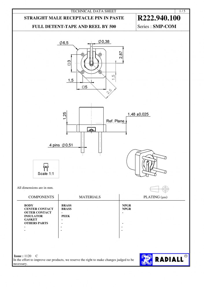 Radiall R222940100 technical document page 1