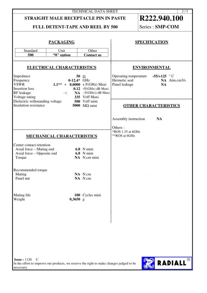 Radiall R222940100 technical document page 2