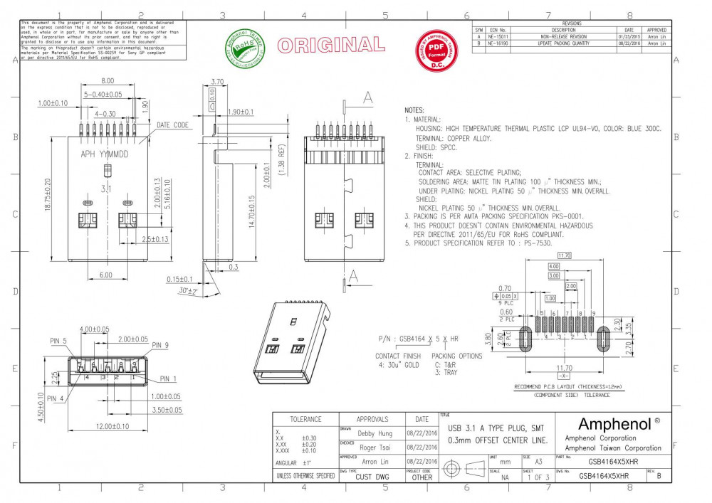 Amphenol GSB416445CHR drawing page 1