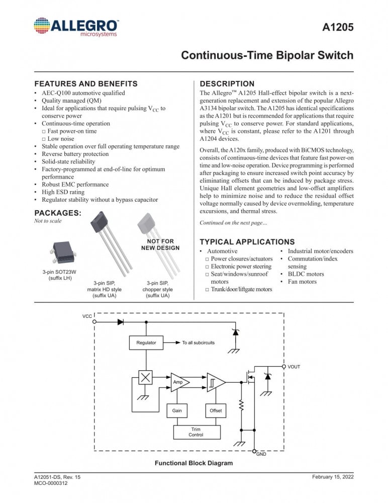 A1205 datasheet page 1