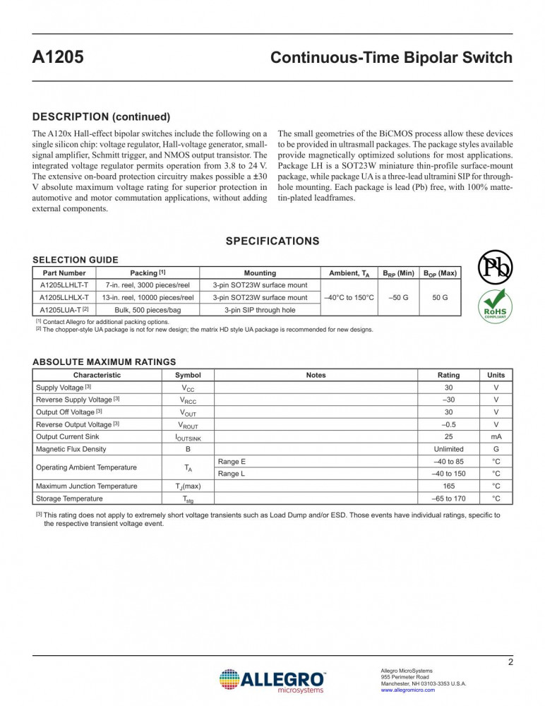 A1205 datasheet page 2