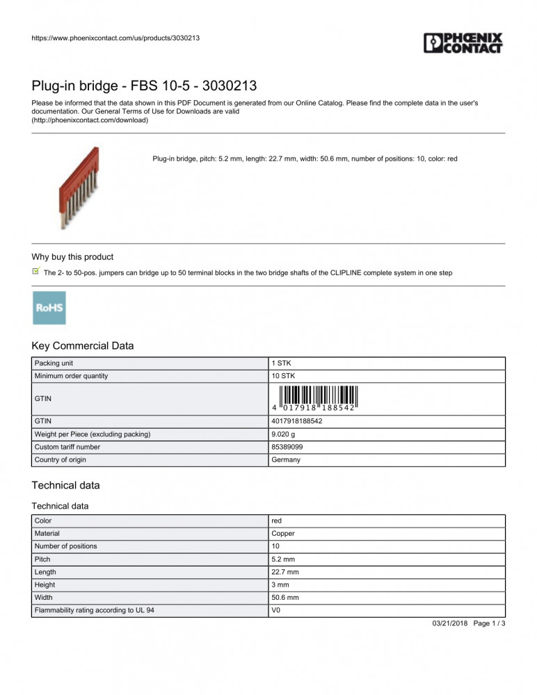 Phoenix Contact 3030213 document page 1