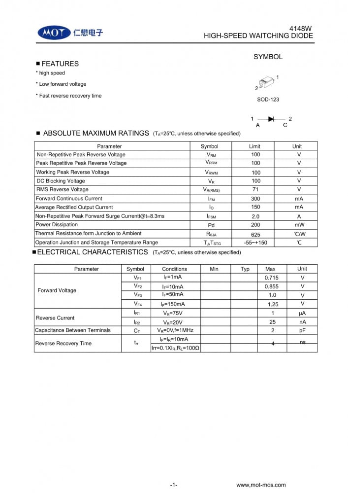 MOT 4148W datasheet page 1