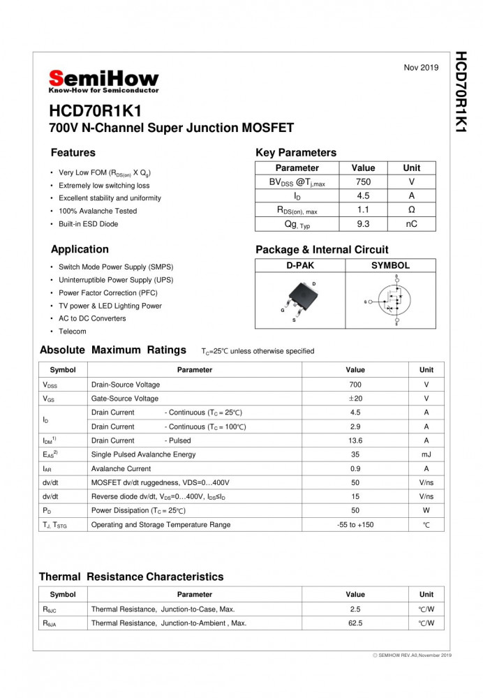 HCD70R1K1 datasheet page 1