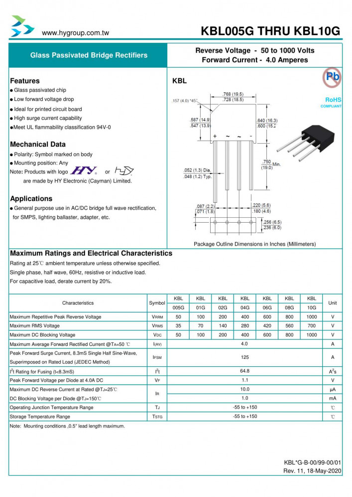 KBL02G datasheet page 1