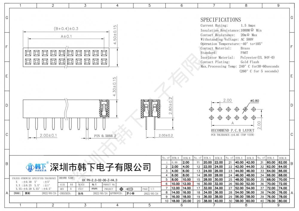 HANXIA HX PM-2.0-02-06-Z-H4.3 technical drawing