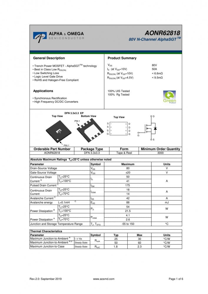 AONR62818 datasheet page 1