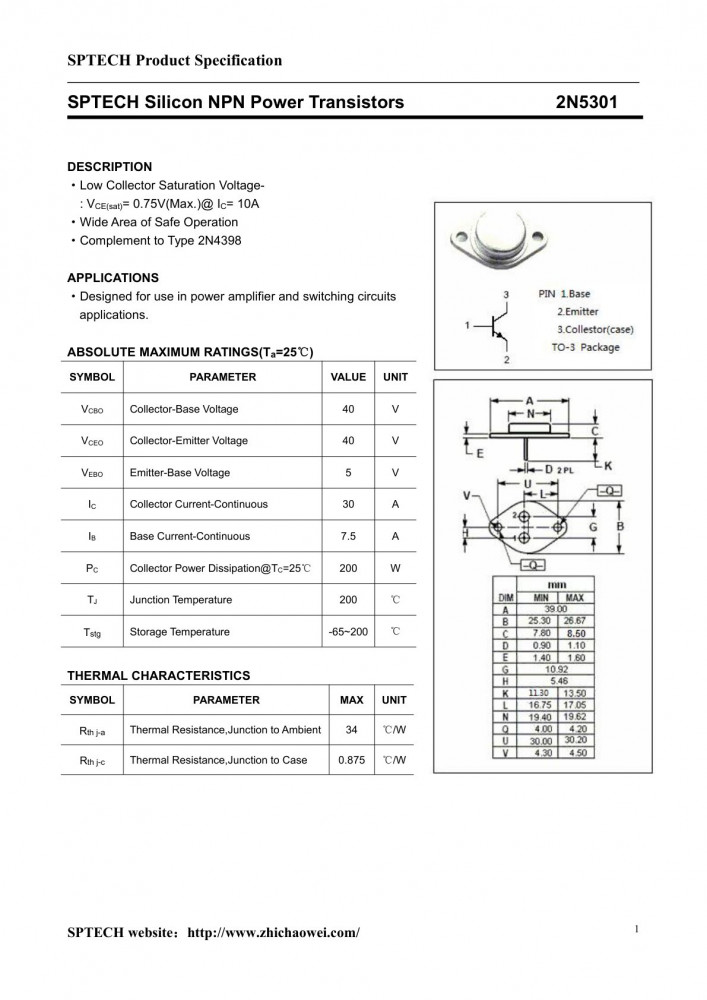 SPTECH 2N5301 datasheet page 1