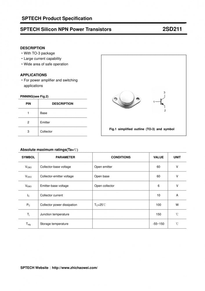 2SD211 technical document page 1