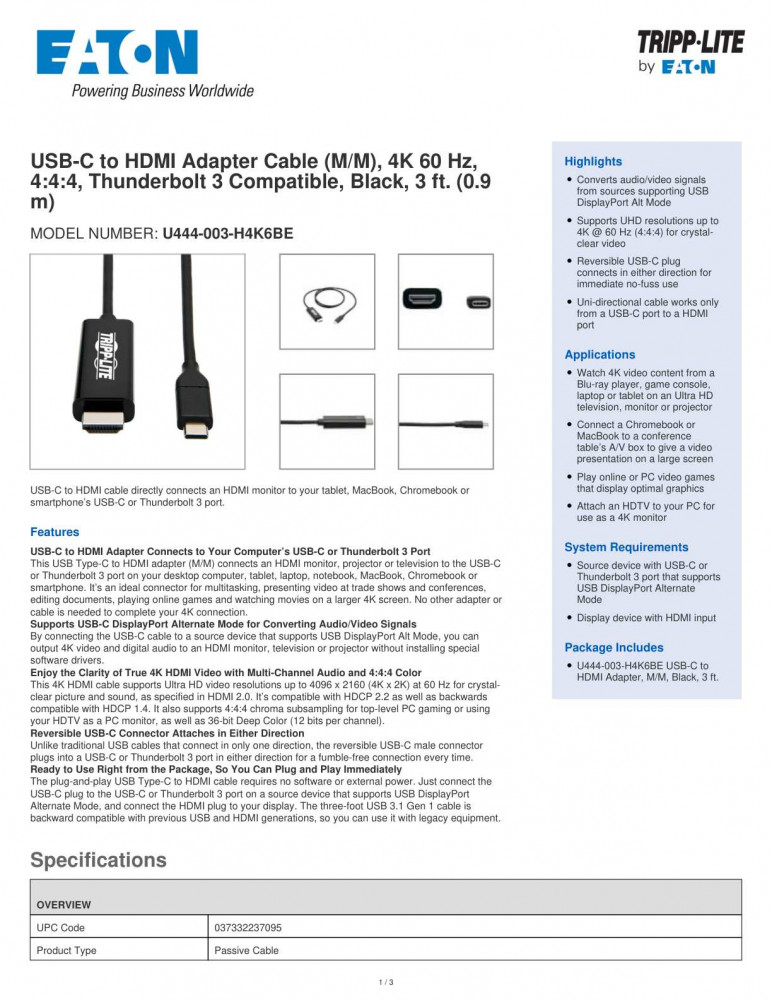 U444-003-H4K6BE technical document page 1