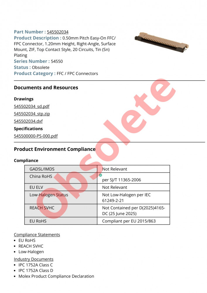 MOLEX 545502034 technical document image, page 1