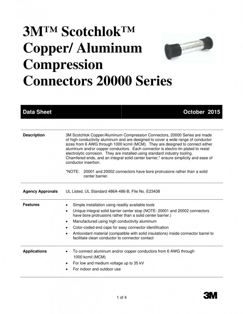 3M Scotchlok 20000 Series datasheet page 1
