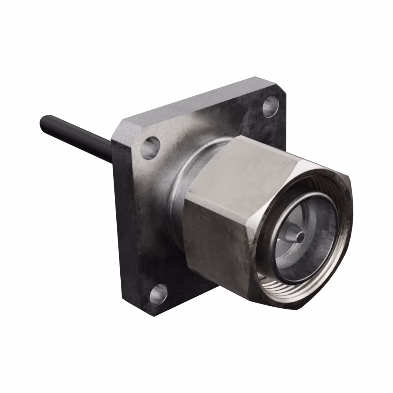 4.3-10 Plug, Straight, Solder, 4-Hole Flange Mount, Solder, for RG-402 (.141
