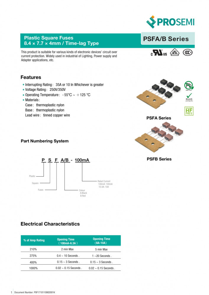 PSFA-1.6A technical document page 1