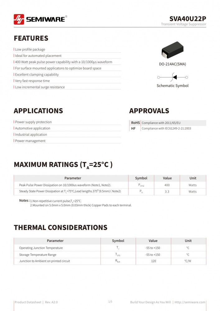 SEMIWARE SVA40U22P datasheet page 1