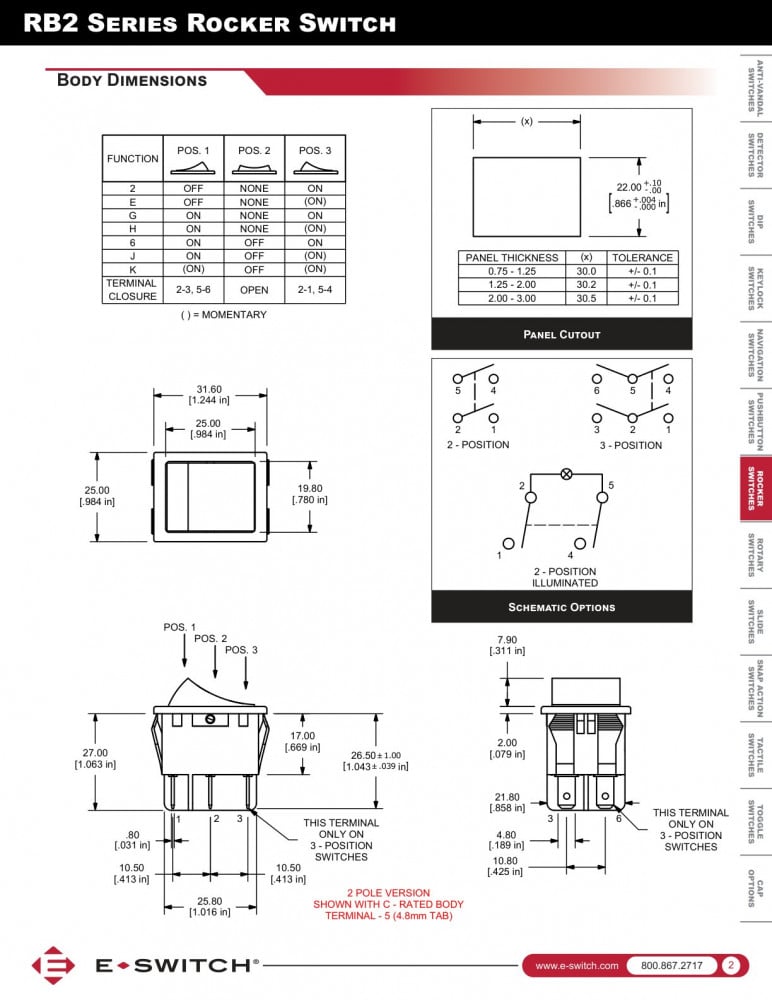 RB2 Series rocker switch datasheet page 2
