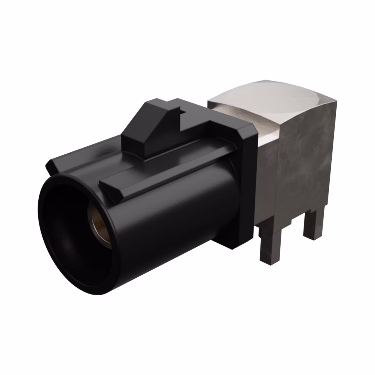 FAKRA Jack, Right-Angle, PCB Receptacle, Through Hole, Brass Body, Tin (Sn) Plated, Keying Code A, Black, 50 Ohms for sale