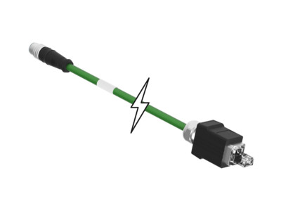Micro-Change(M12) Double-Ended Cordset, 4 Poles, D-Coded, Male (Straight) to Male Push/Pull RJ-45, 22 AWG, Shielded PUR Cable, 20.0m (65.62') Length for sale